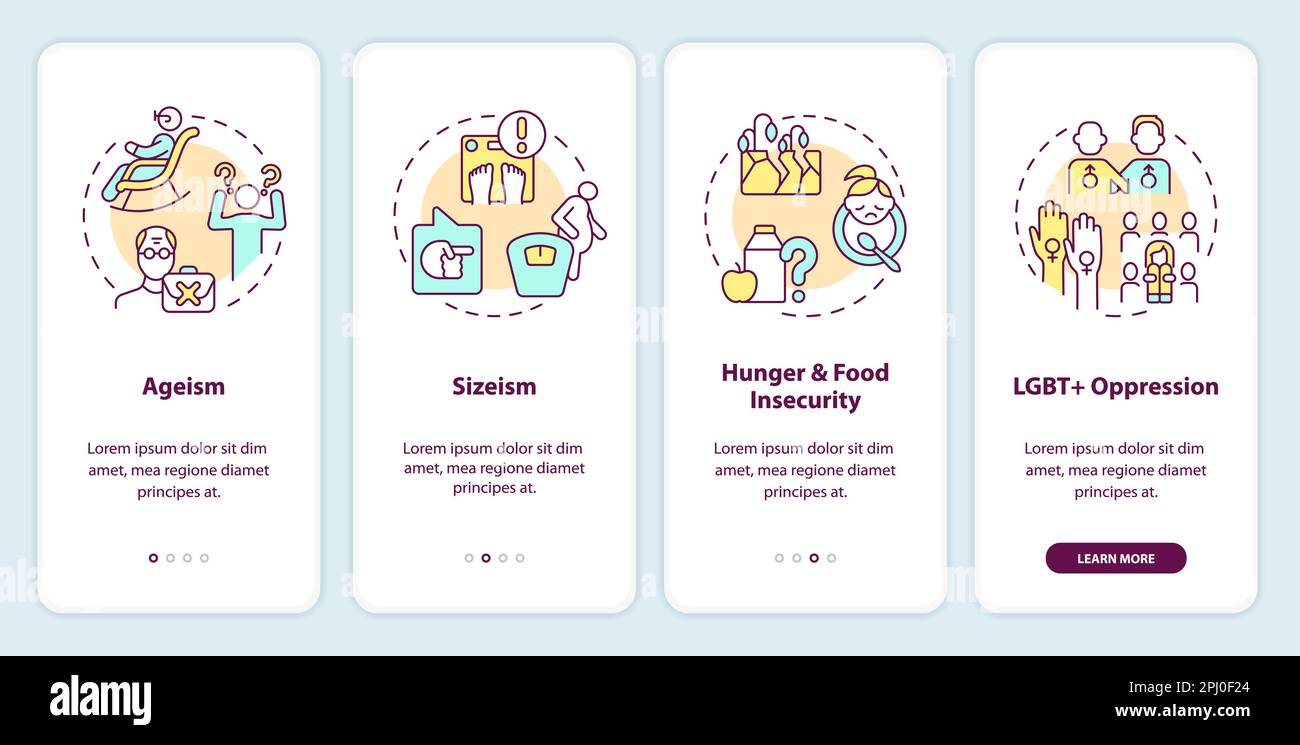 Social injustice examples onboarding mobile app screen Stock Vector ...