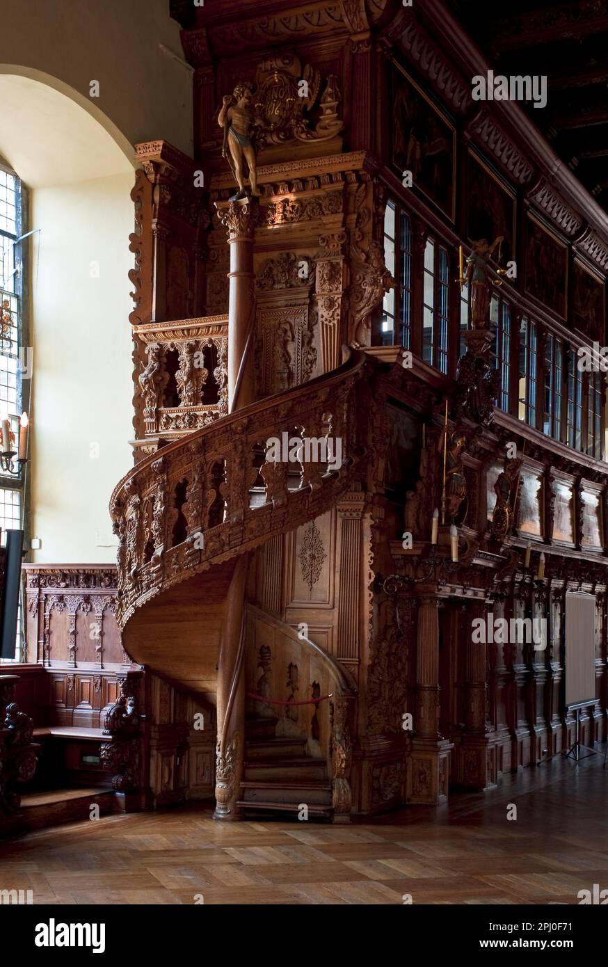 Carved wooden staircase in the Upper Town Hall, Bremen, Germany Stock ...
