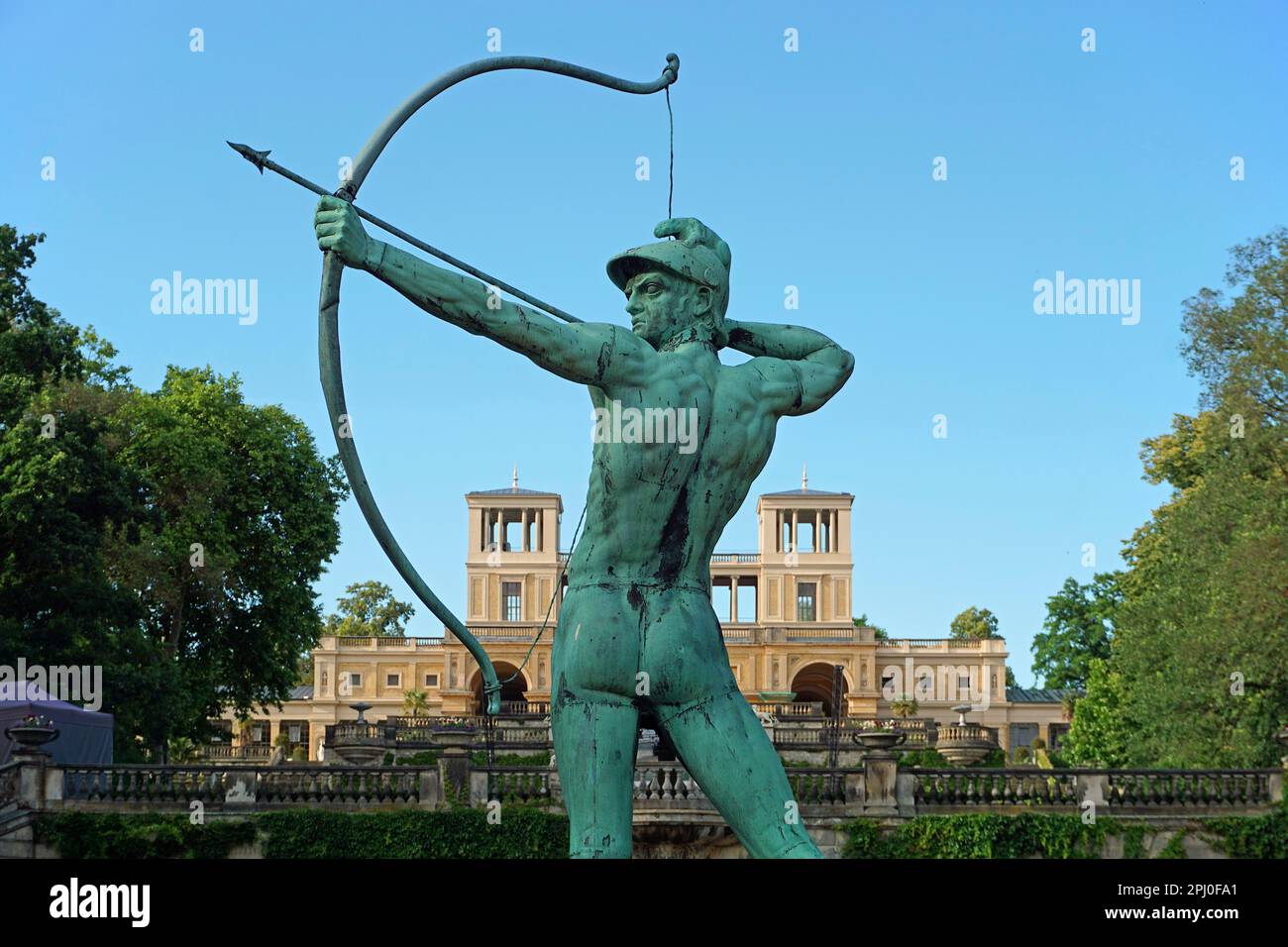 Statue Archer in front of the Orangery Palace, Sanssouci Park, Potsdam ...