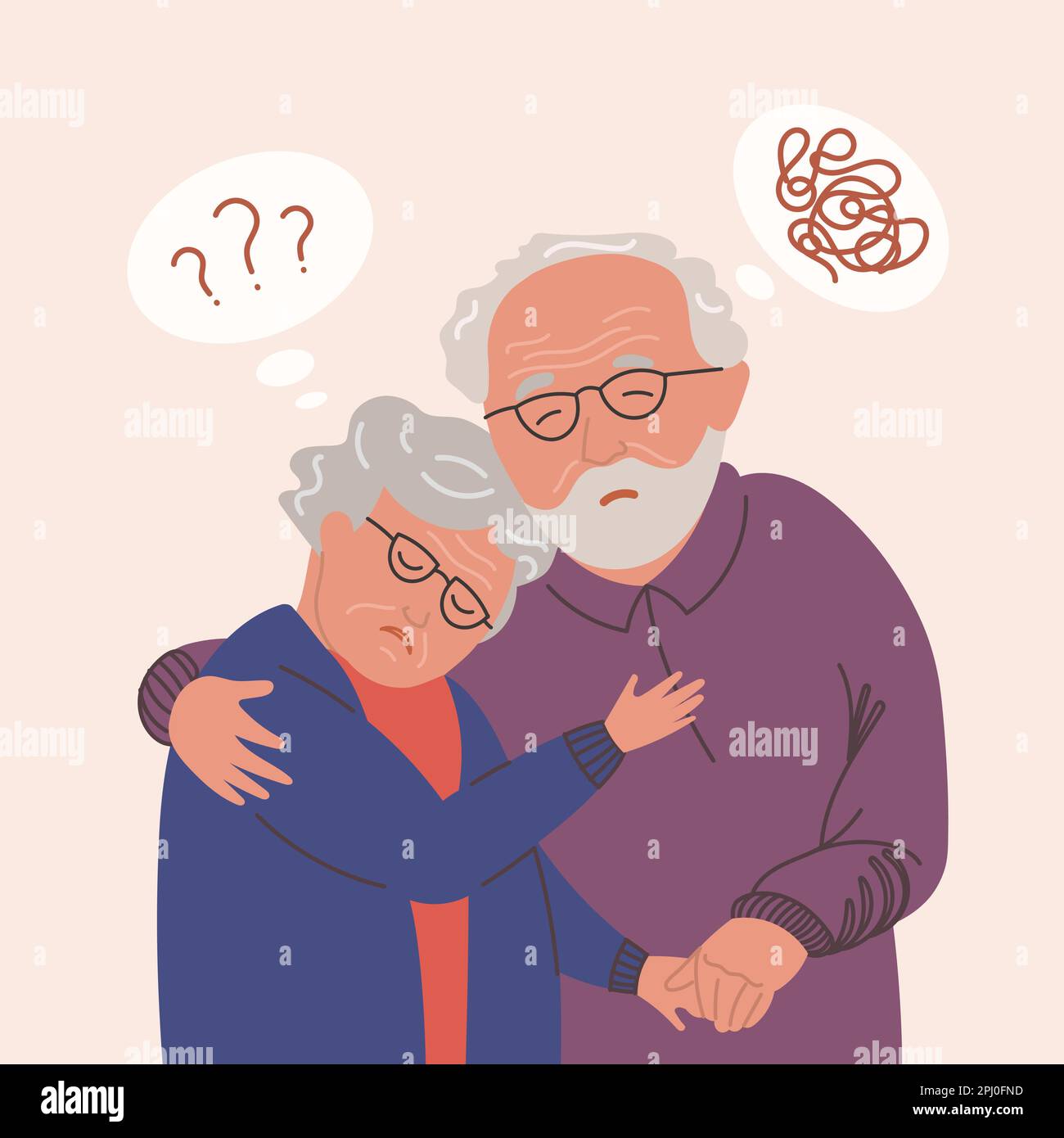 Old adult couple anxiety mental health vector illustration. Anxious and ...