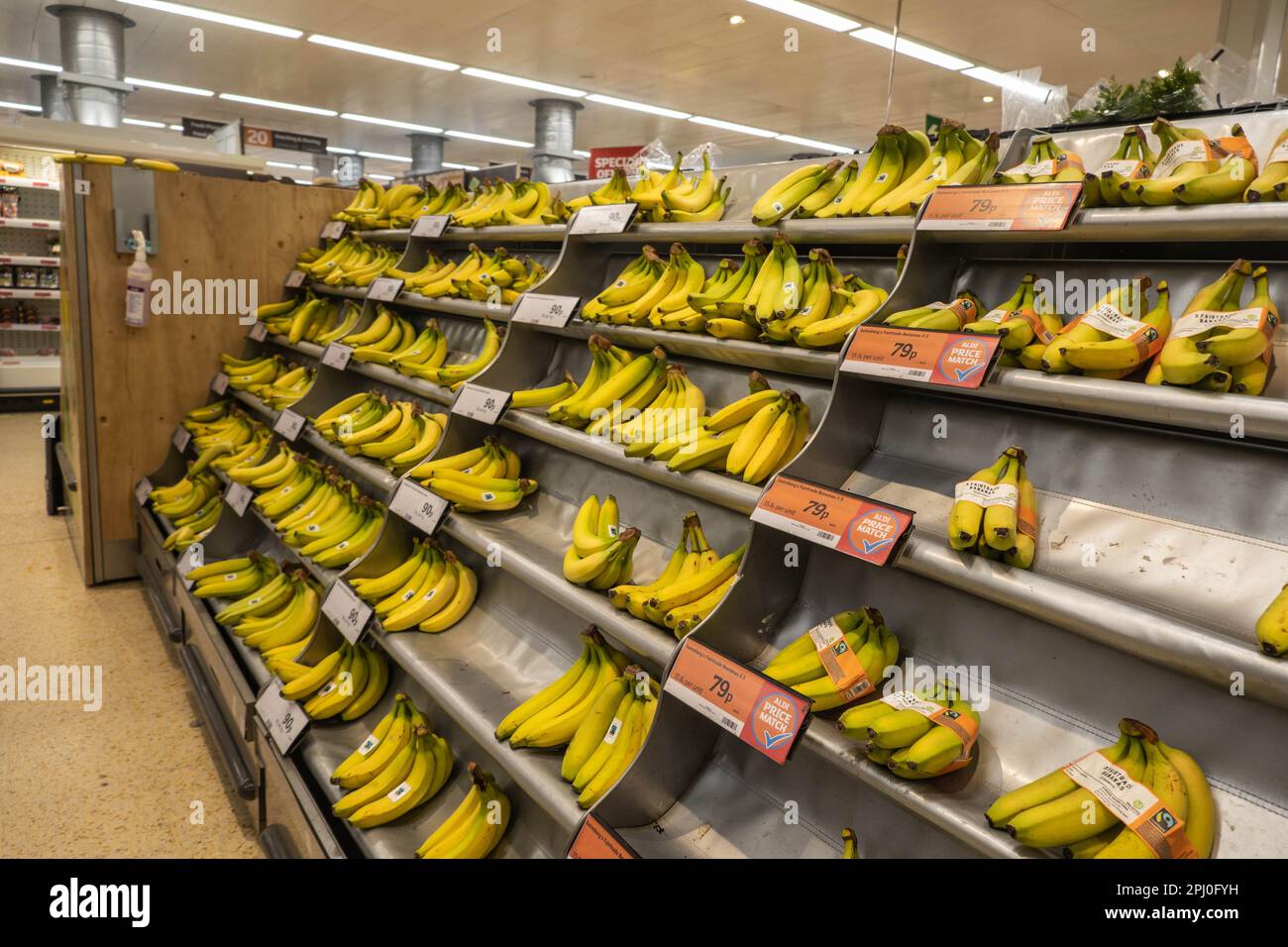 Bananas on sale in a English supermarket in Norfolk England UK Stock ...