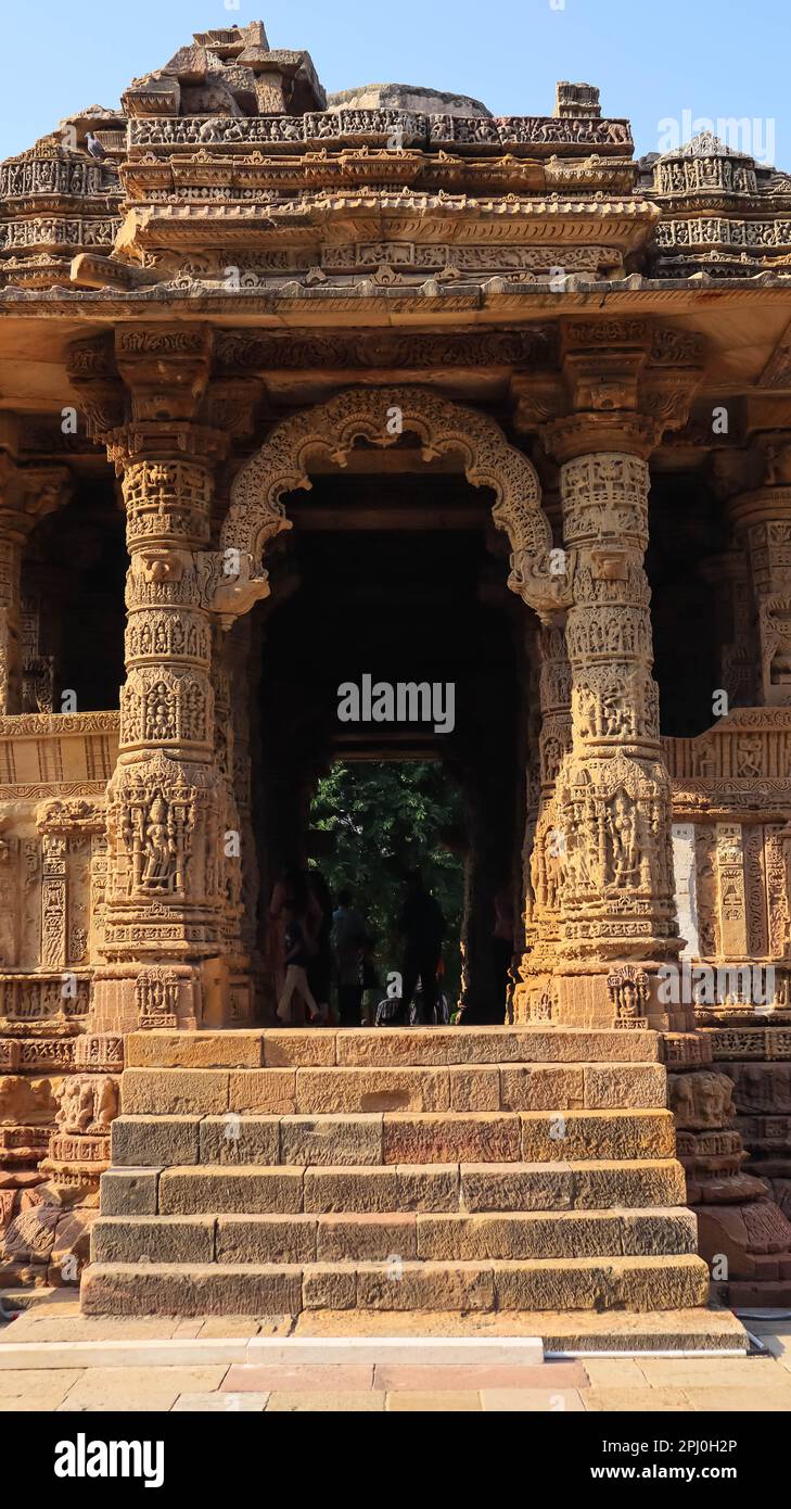 Beautiful Carvings on the Entrance of Sun Temple, Surya Temple, Modhera ...