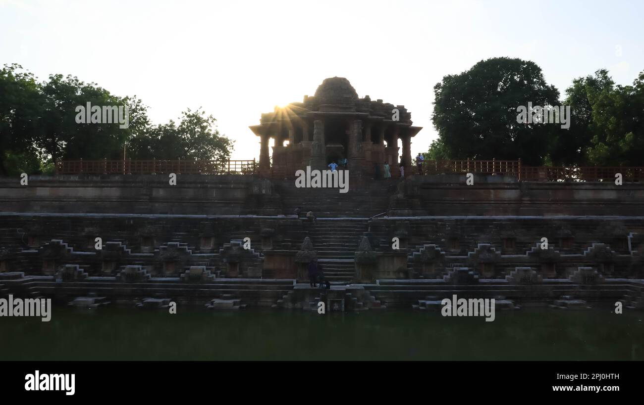 Beautiful View of Sun Temple and Sun Setting Behind, Modhera, Gujarat ...