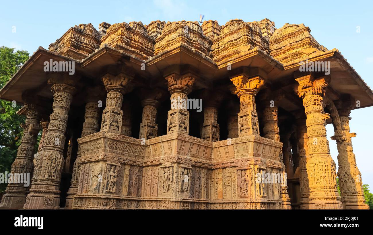 Carvings on the Sun Temple, Surya Mandir, Modhera, Gujarat, India Stock ...