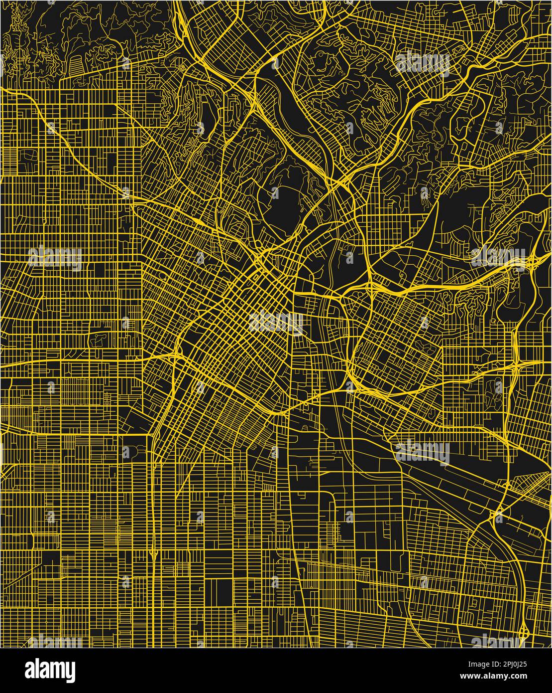 Black and yellow vector city map of Los Angeles with well organized separated layers Stock ...