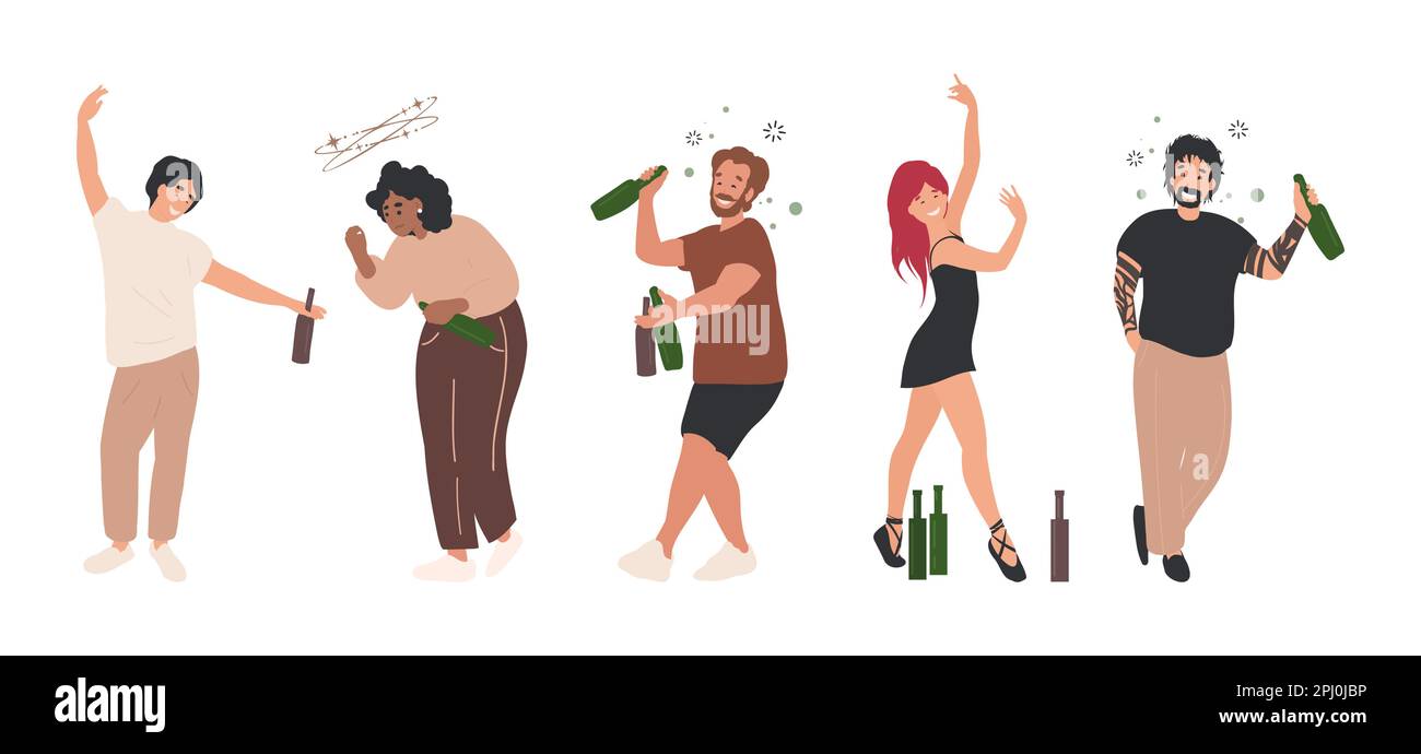 Drunk people with bottles Having fun, dancing Stock Vector Image & Art ...