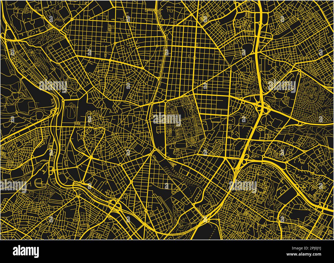 Black and yellow vector city map of Madrid with well organized separated layers Stock Vector ...
