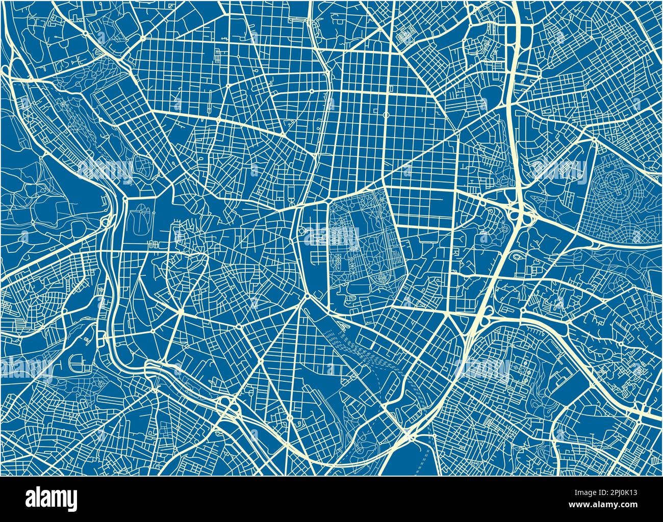 Blue and White vector city map of Madrid with well organized separated layers Stock Vector Image ...
