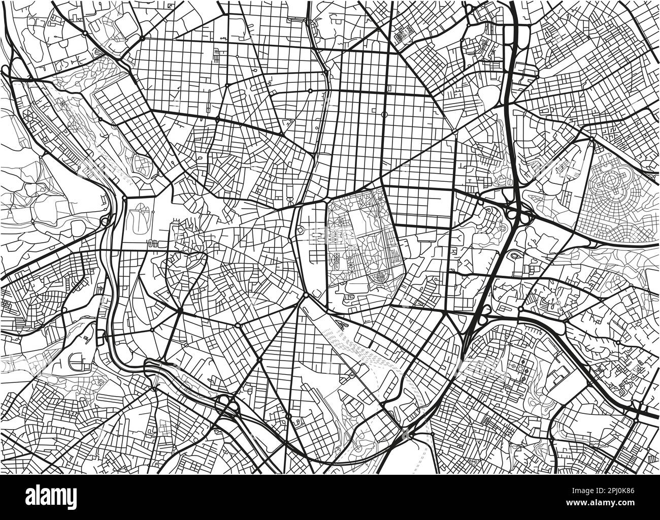 Black and white vector city map of Madrid with well organized separated layers Stock Vector ...
