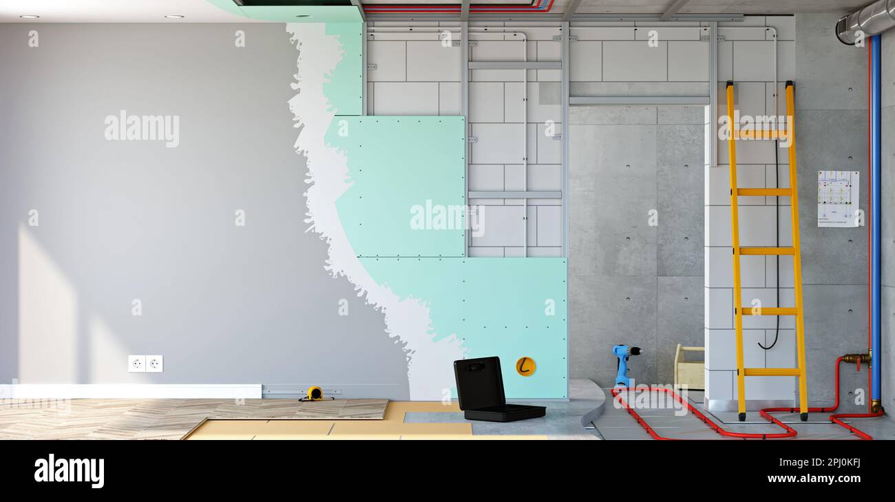 3d illustration. Concept wide background wallpaper wall apartment ...