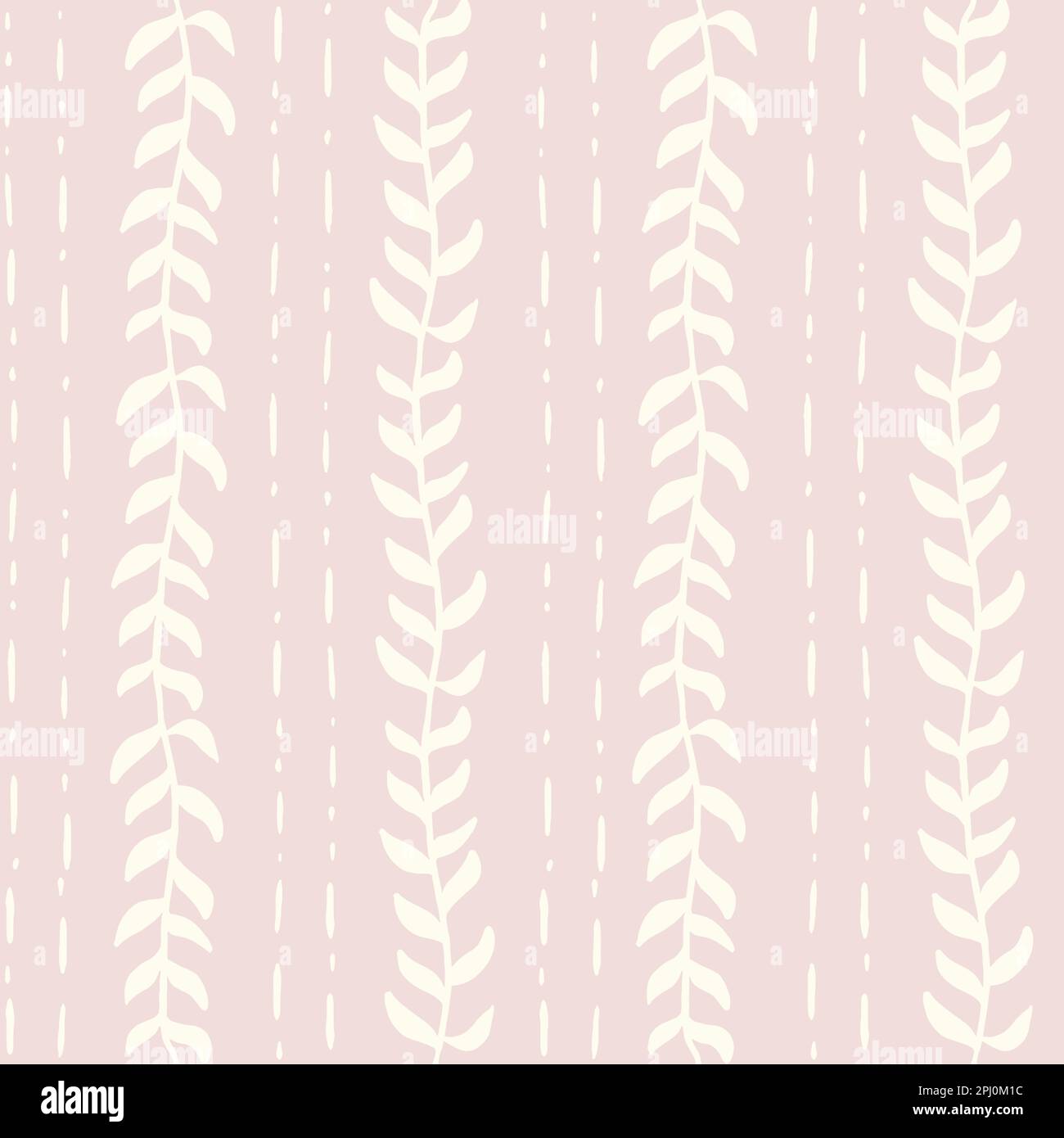 Seamless vector pattern white leaves on vines on a pink background ...