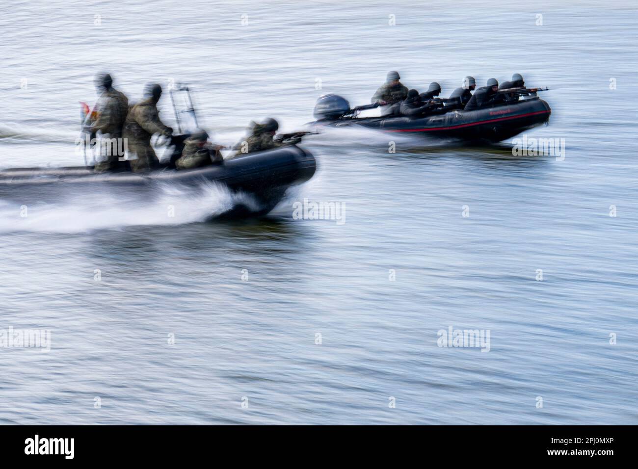 Romanian naval commandos sail in speedboats during a Romanian Navy led ...