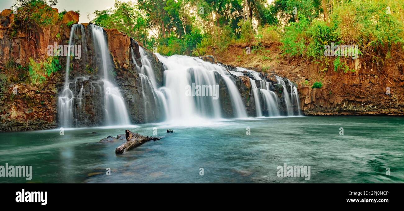 Beautiful Tad Low waterfall in Tad Lo village. Laos landscape. Panorama ...