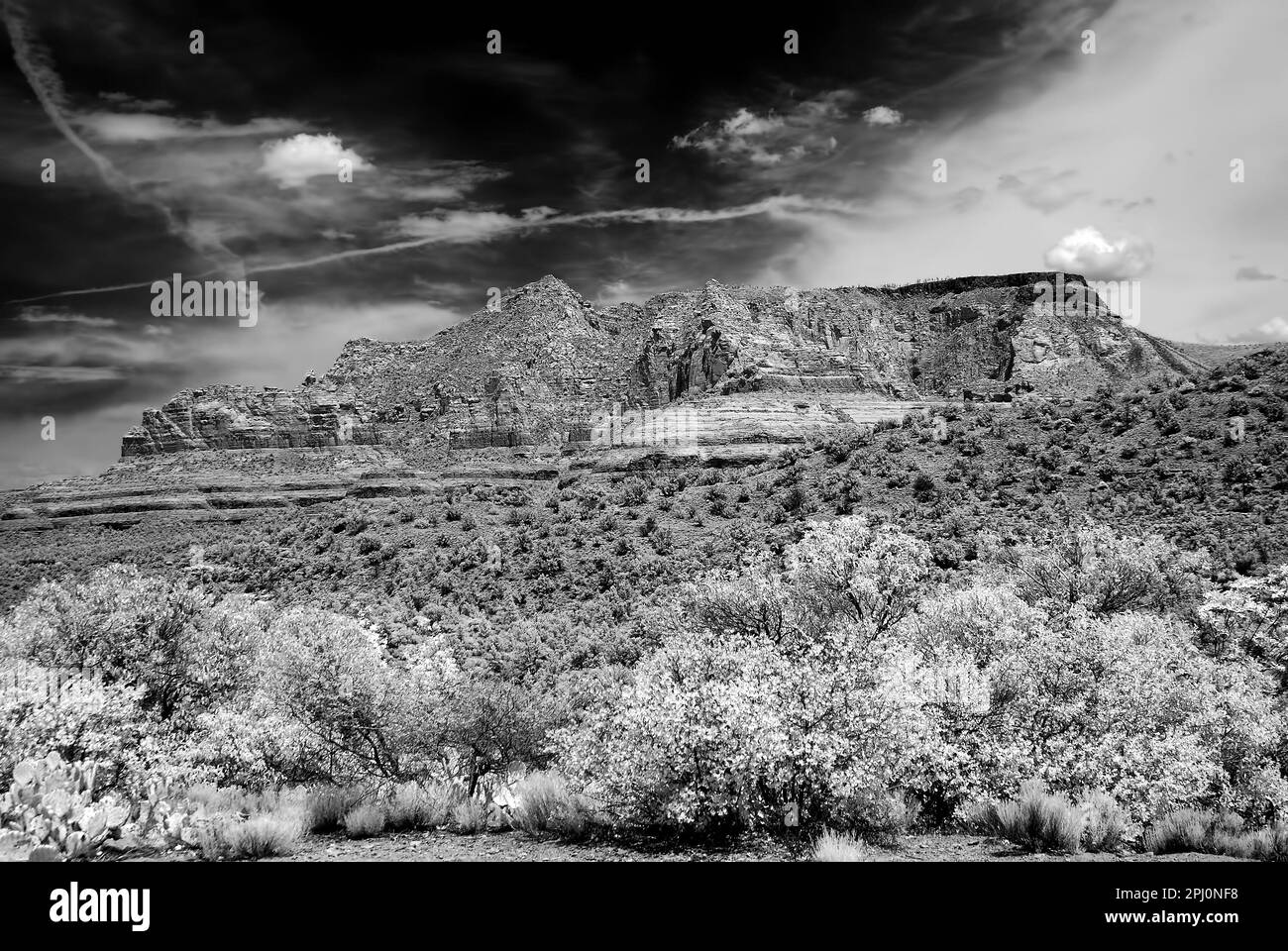 Infrared Black and white country mountains surrounding Sedona Arizona ...