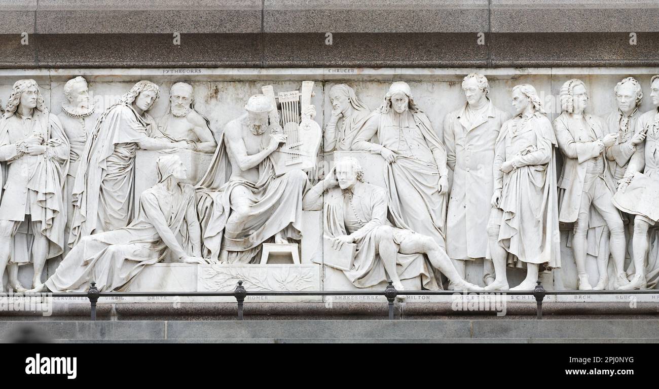 Composite of famous people around the statue of Prince Albert, husband ...