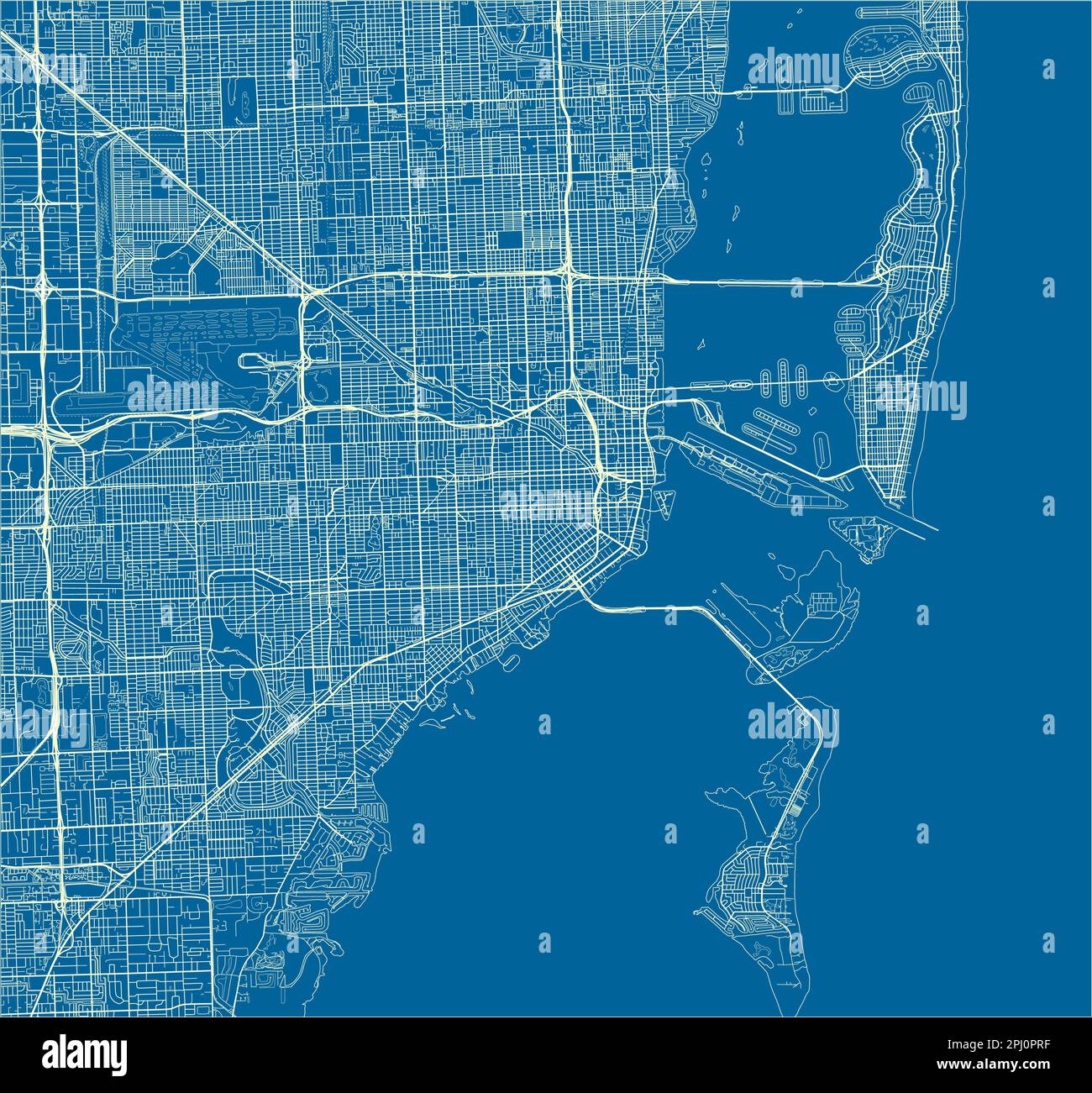 Blue and White vector city map of Miami with well organized separated layers Stock Vector Image ...