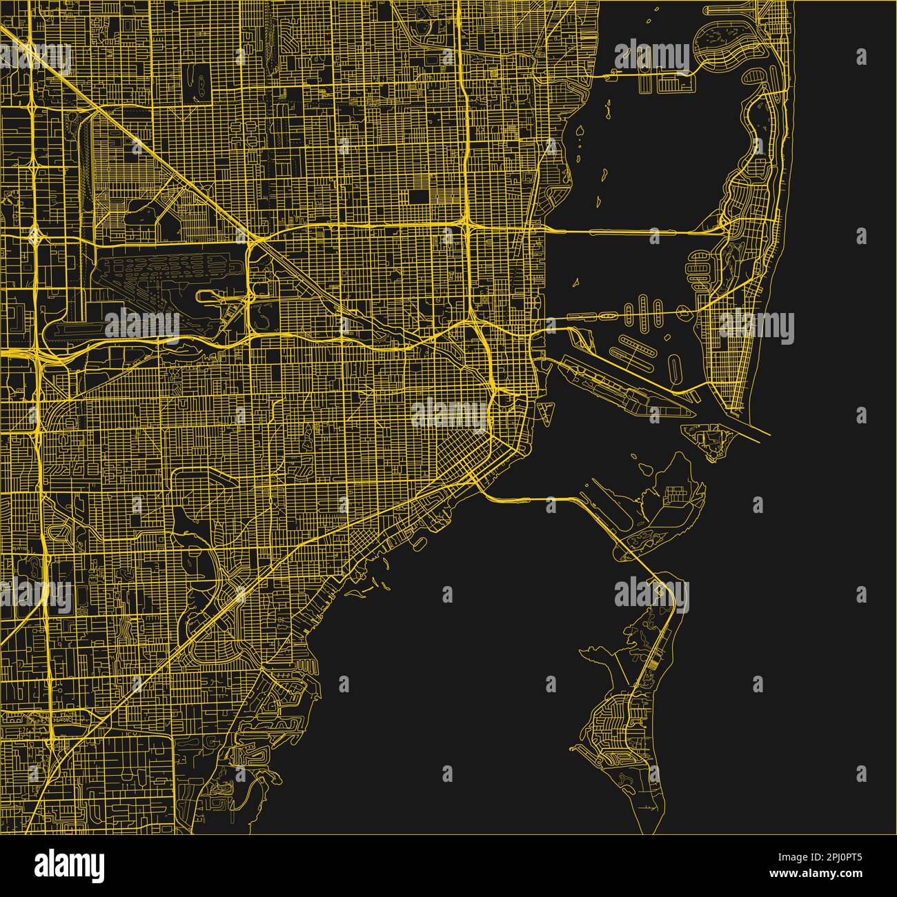 Black and yellow vector city map of Miami with well organized separated layers Stock Vector ...