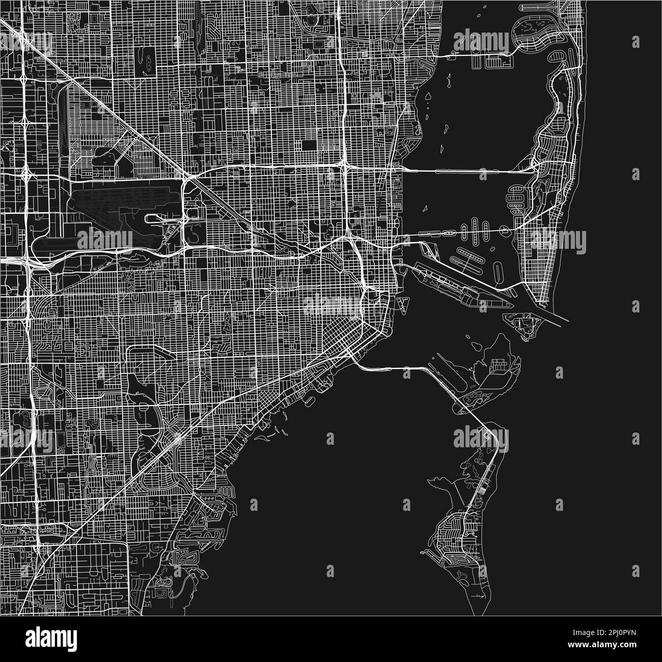 Black and white vector city map of Miami with well organized separated ...