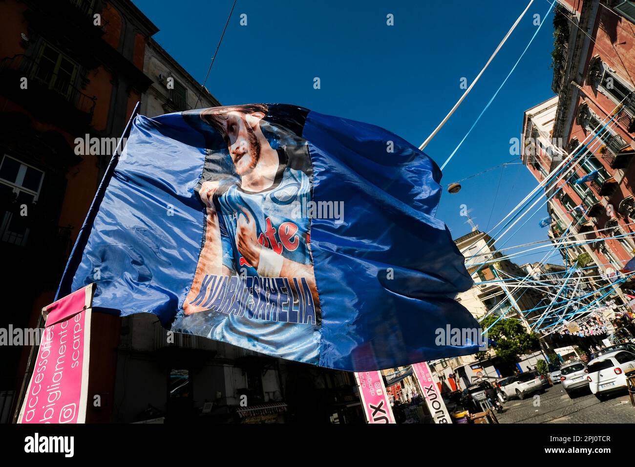 Waving flags of SSC NapoliÕs forward Khvicha Kvaratskhelia are ...