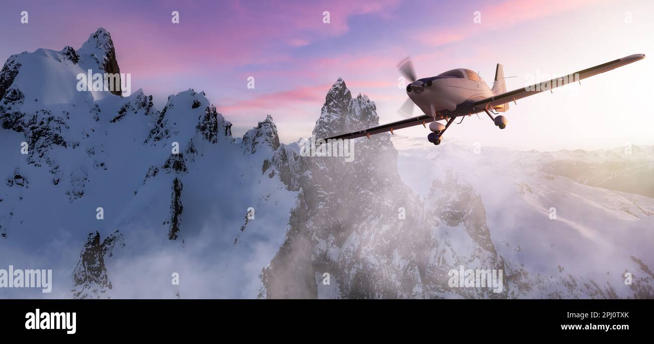 Airplane flying over Canadian Mountain Landscape. Adventure Travel ...