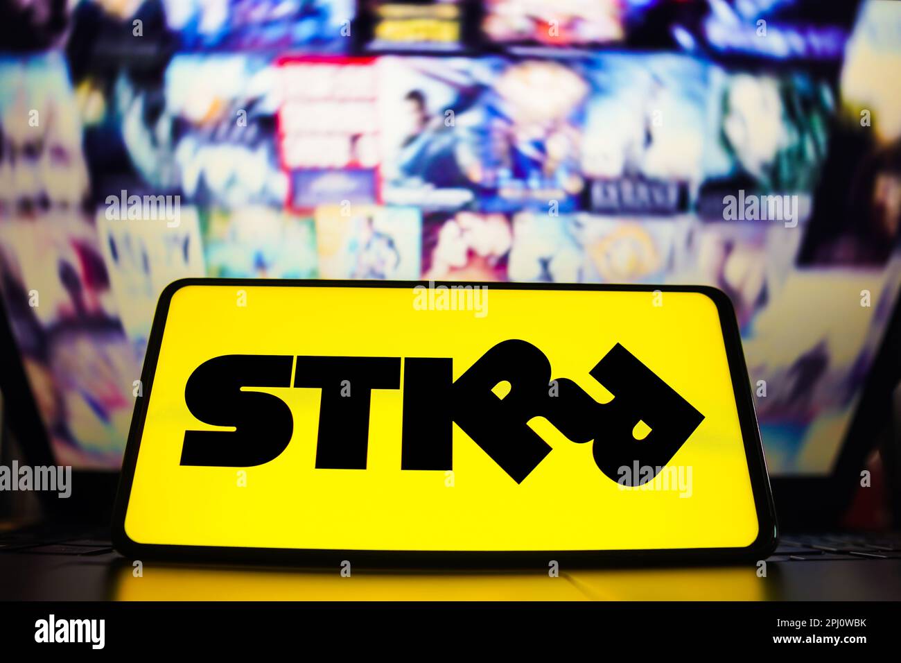 In this photo illustration, the Stirr logo is displayed on a smartphone ...