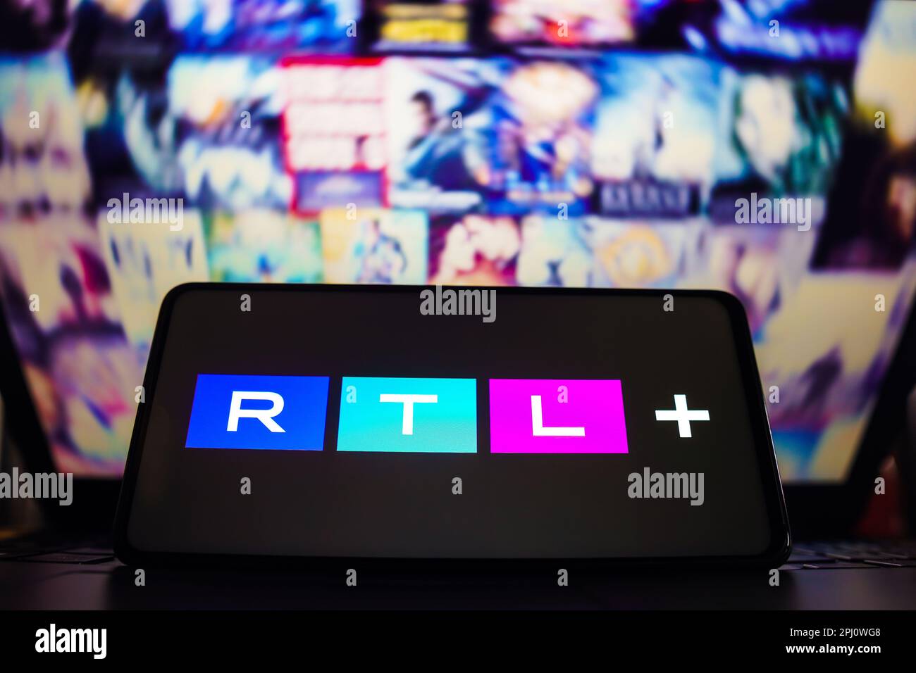In this photo illustration, the RTL + logo is displayed on a smartphone ...