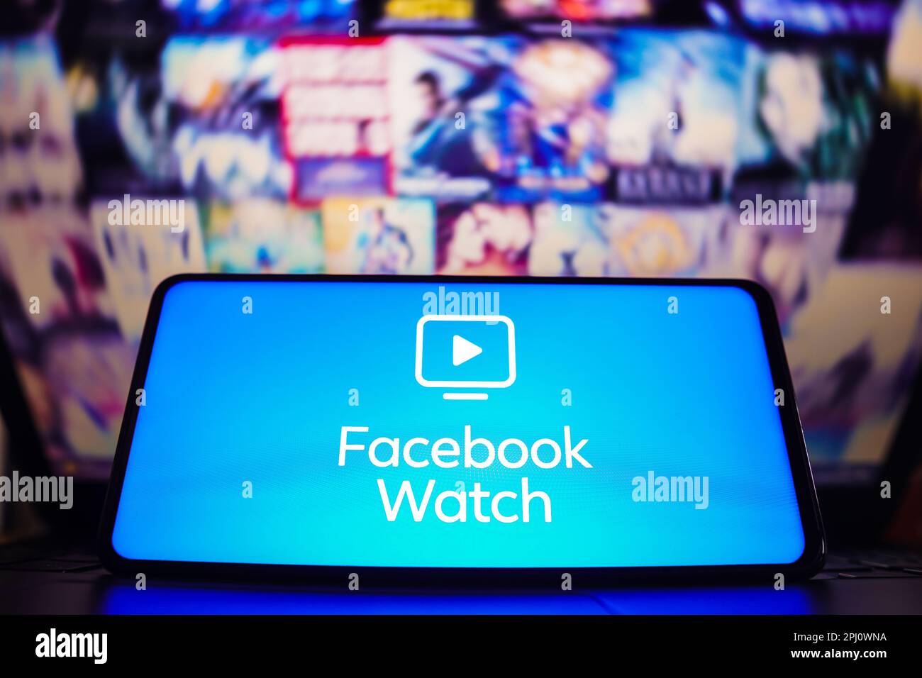 In this photo illustration, the Facebook Watch logo is displayed on a ...