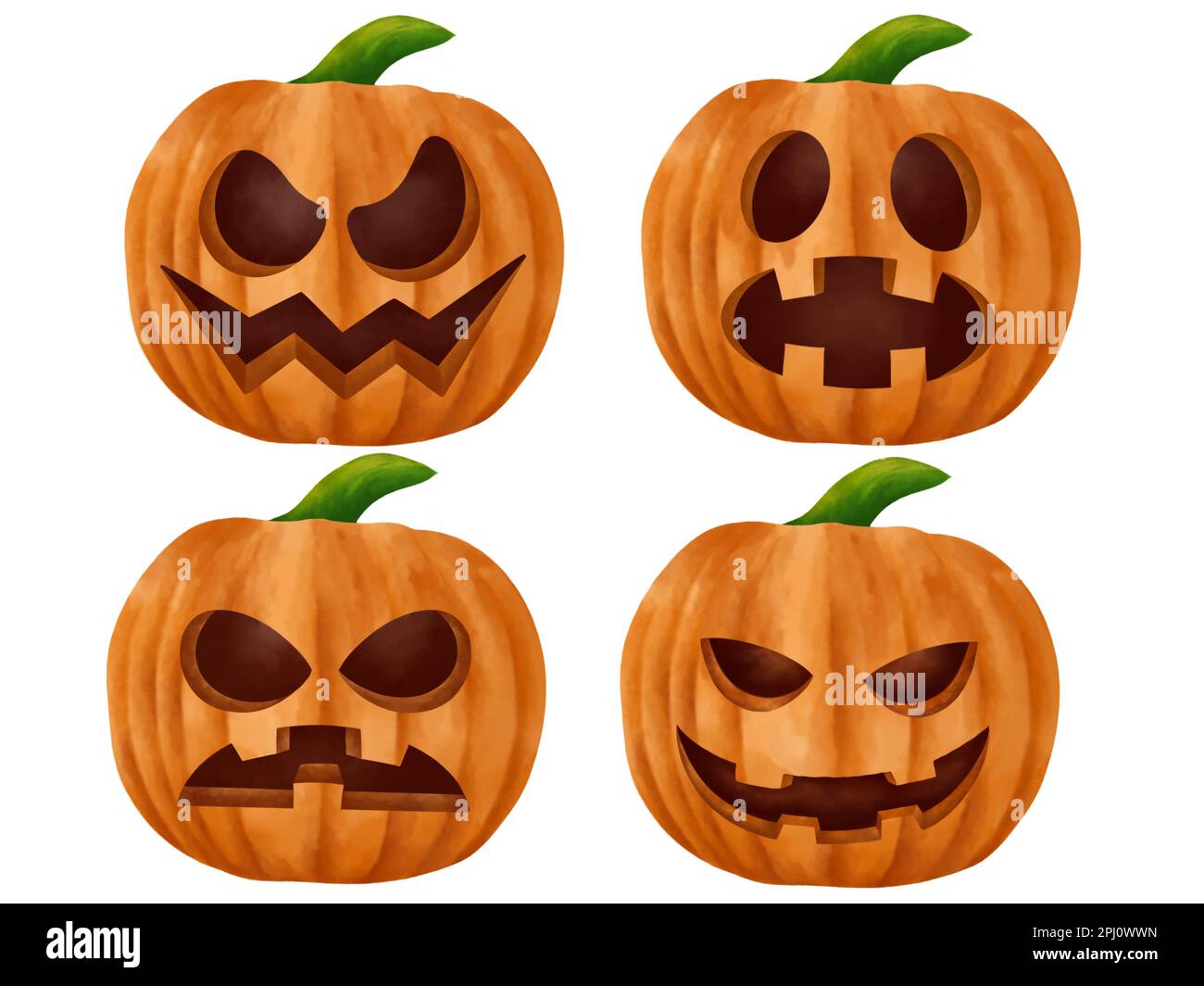 set of halloween pumpkin. Jack o lantern watercolor painting isolated ...