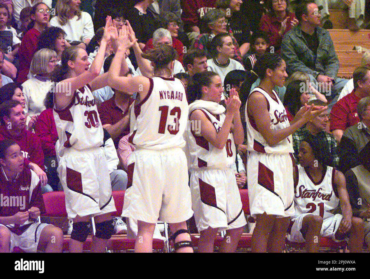 STANFORD BENCH/C/20FEB97/SP/LS Stanford's #30, Kate Starbird and #13 ...