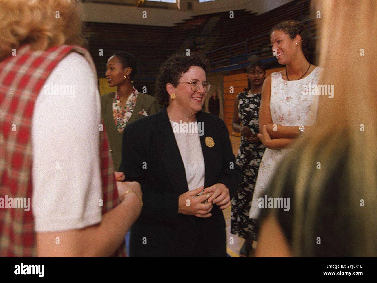 STANLEY 3/C/09SEP96/SP/LS Mary Ann Stanly addresses the Cal basketball ...