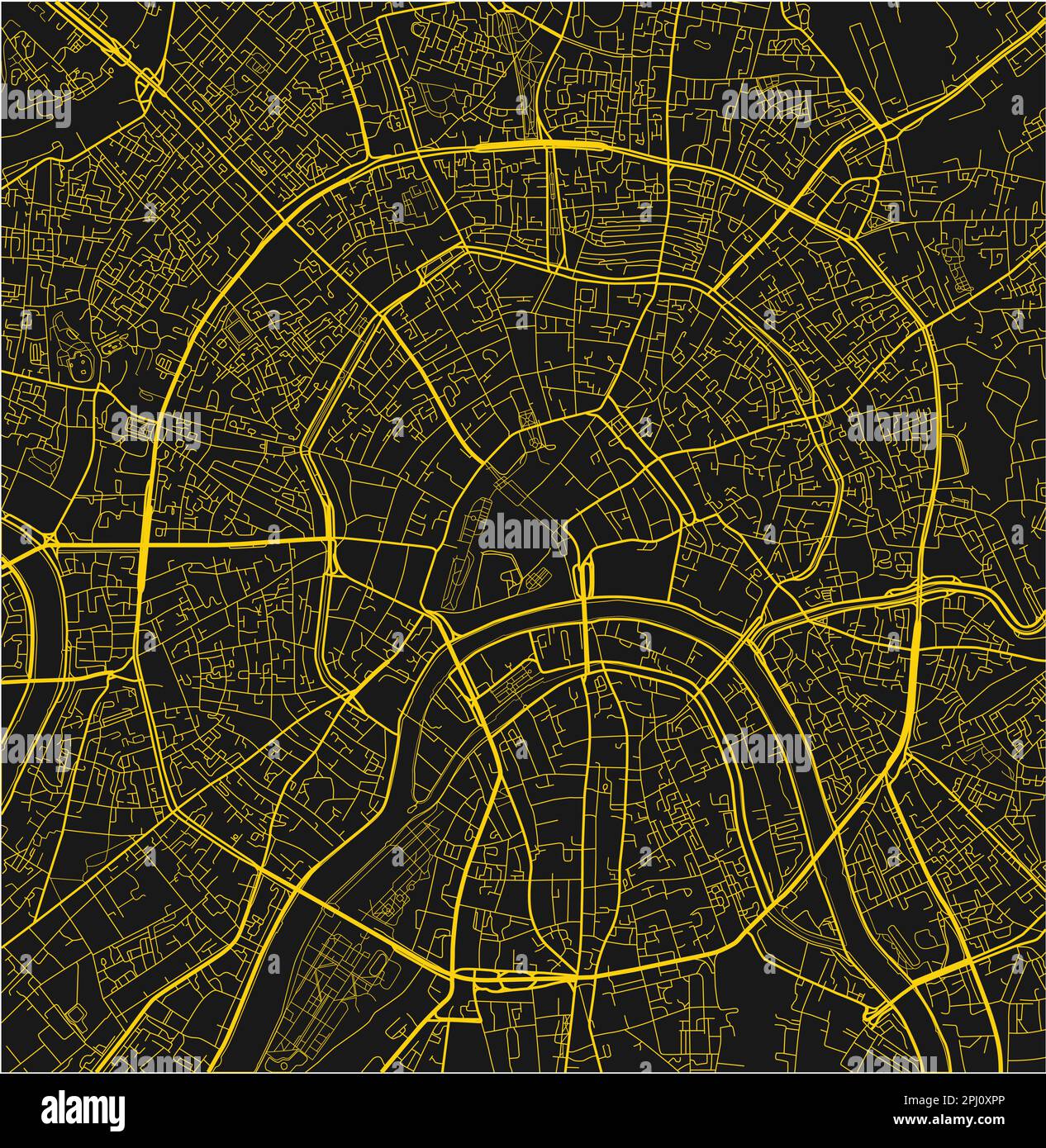 Black and yellow vector city map of Moscow with well organized ...