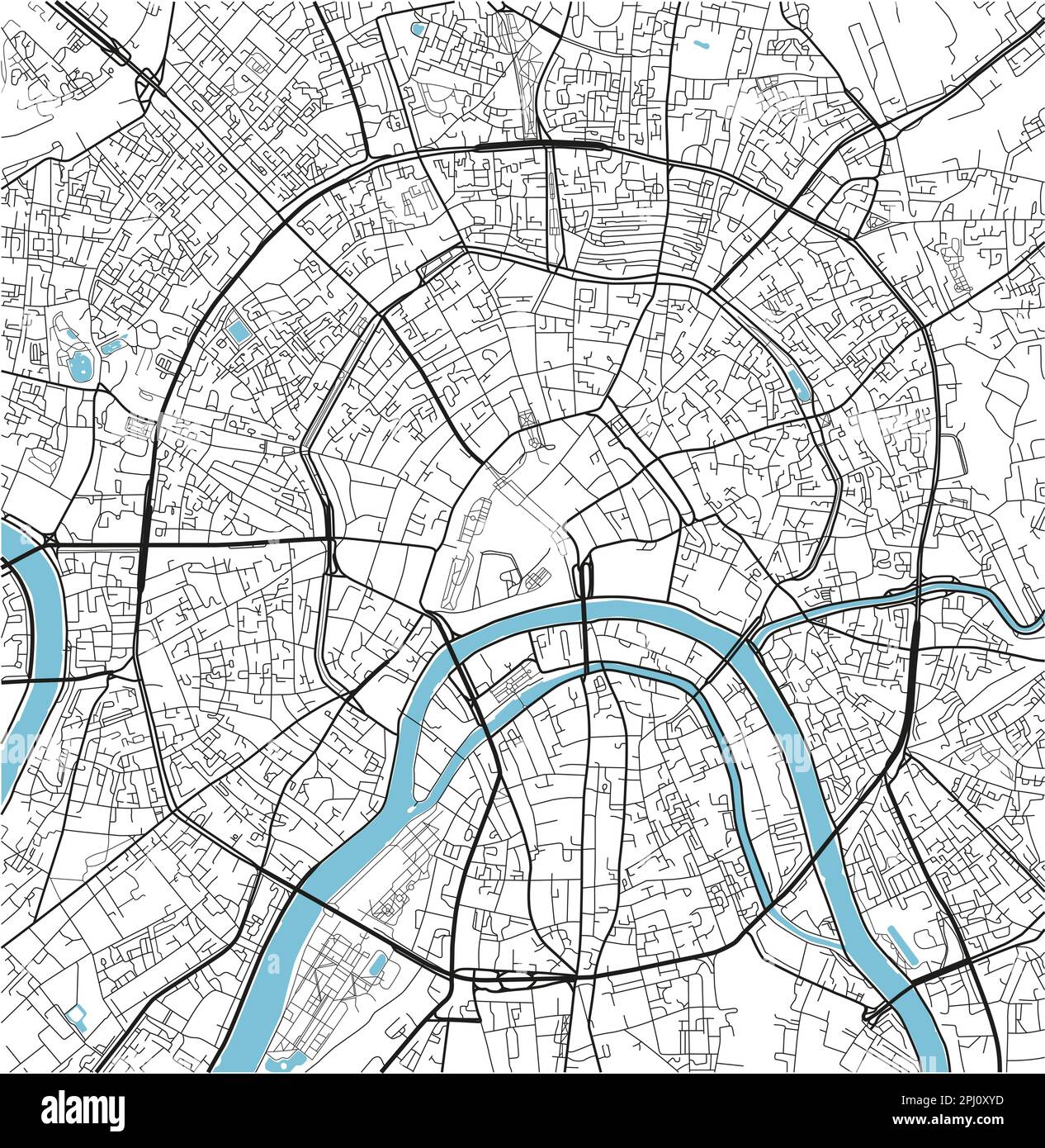 Black and white vector city map of Moscow with well organized separated ...