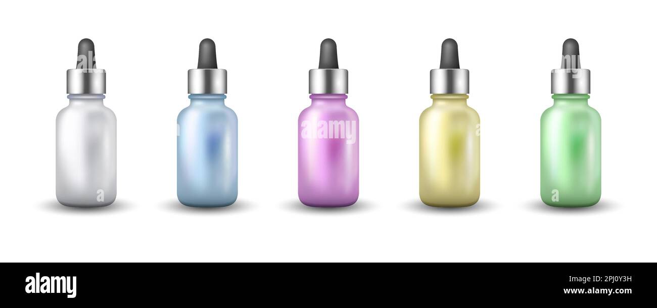 Dropper bottle realistic set for oil, essence and serum. Templates for ...