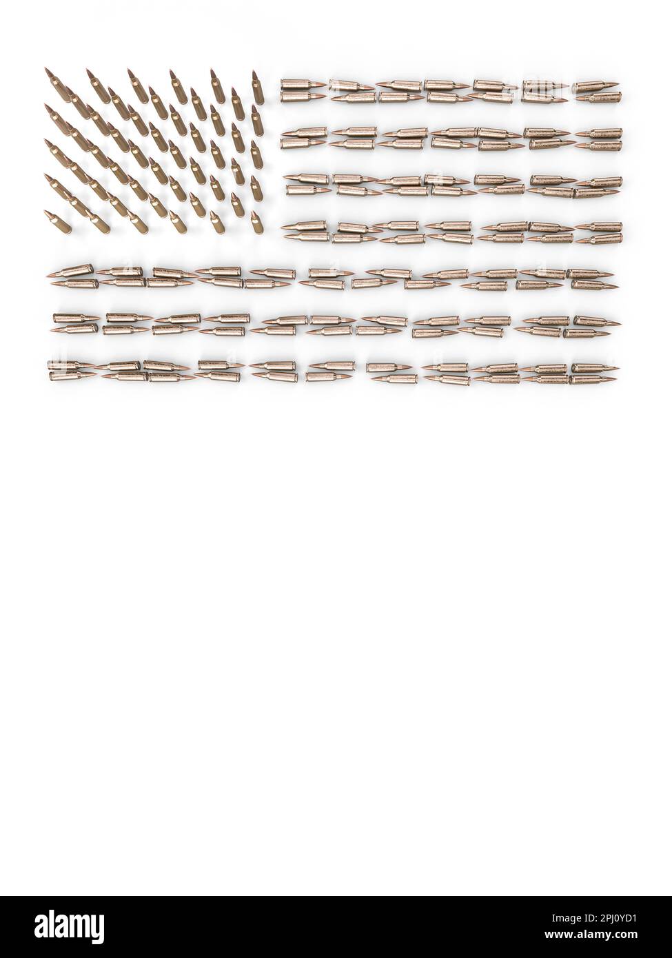 American flag made with rifle bullets on a vertical white background ...