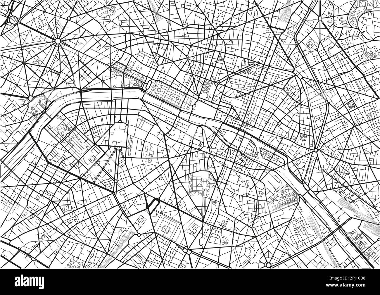 Black and white vector city map of Paris with well organized separated layers Stock Vector Image ...