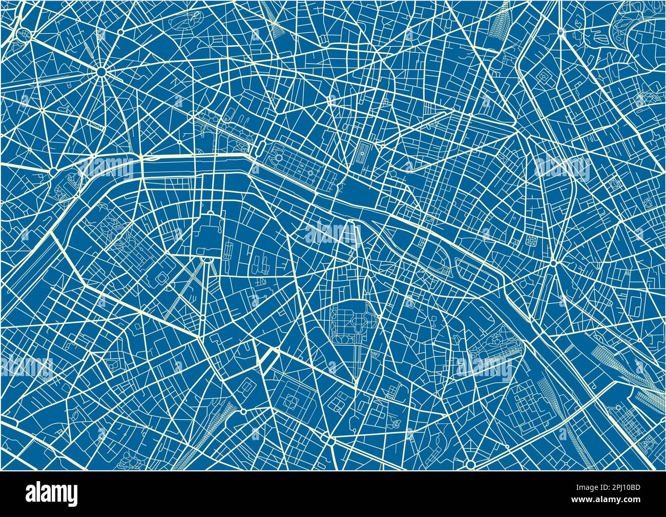 Blue and White vector city map of Paris with well organized separated layers Stock Vector Image ...