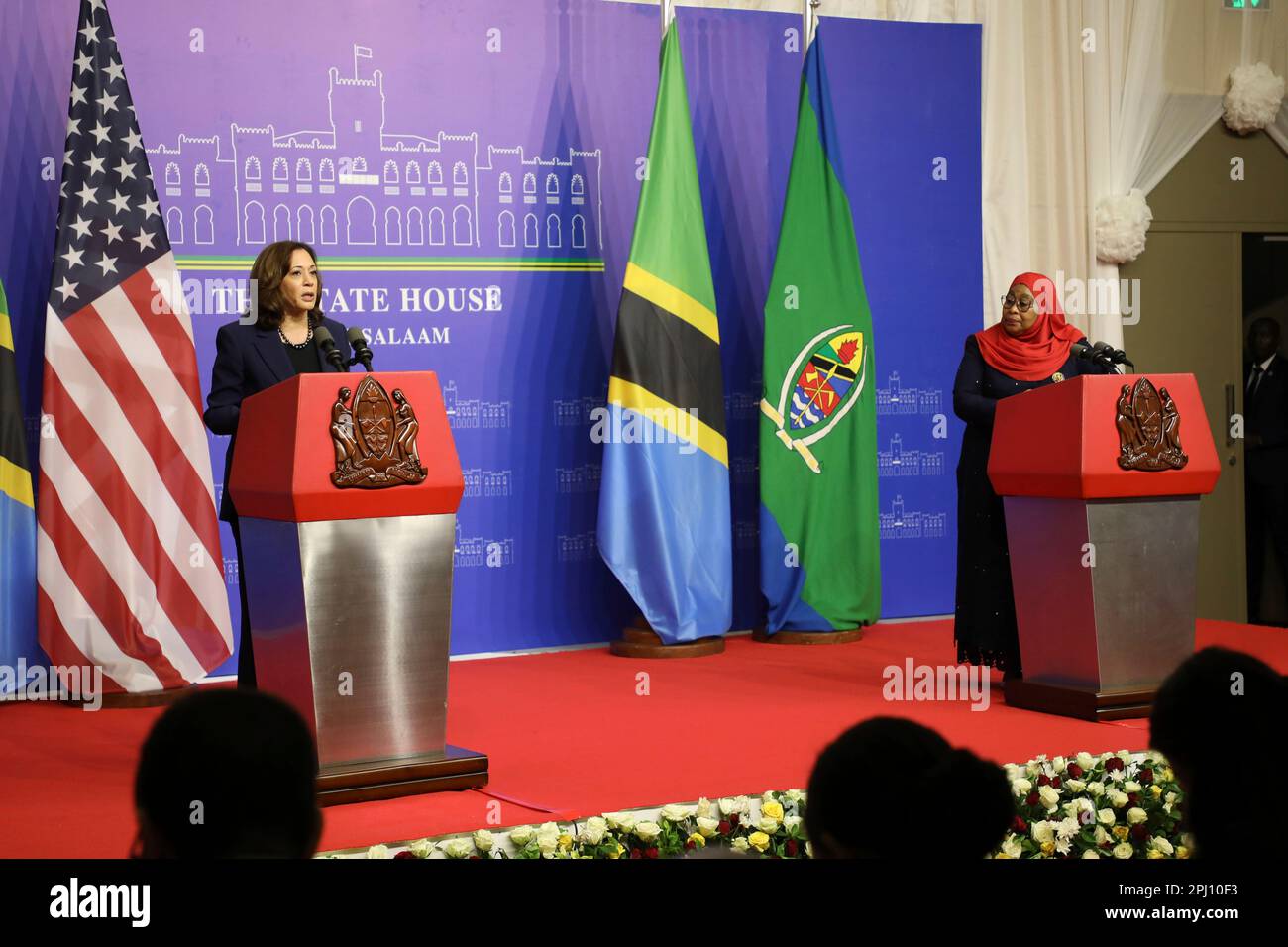 U.S Vice President Kamala Harris, left, and Tanzanian President Samia ...