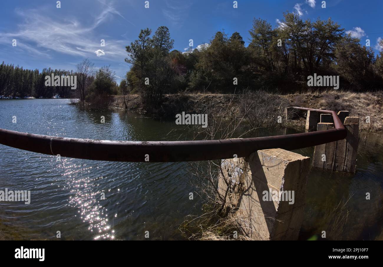 An old water pipe at Lower Goldwater Lake in Prescott Arizona Stock ...
