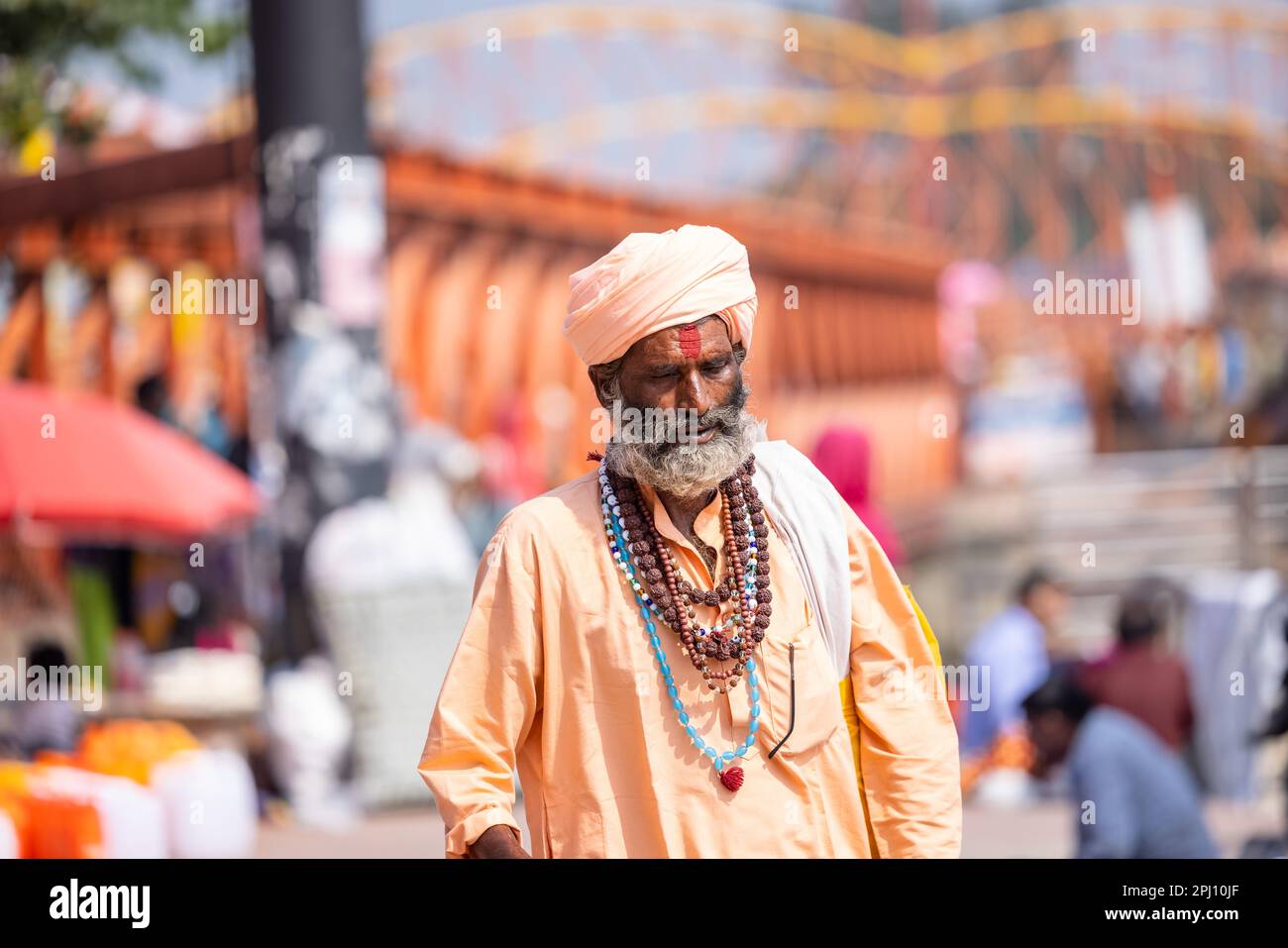 Holy Rishikesh, Portrait of unidentified brahmin male sadhu near river ...