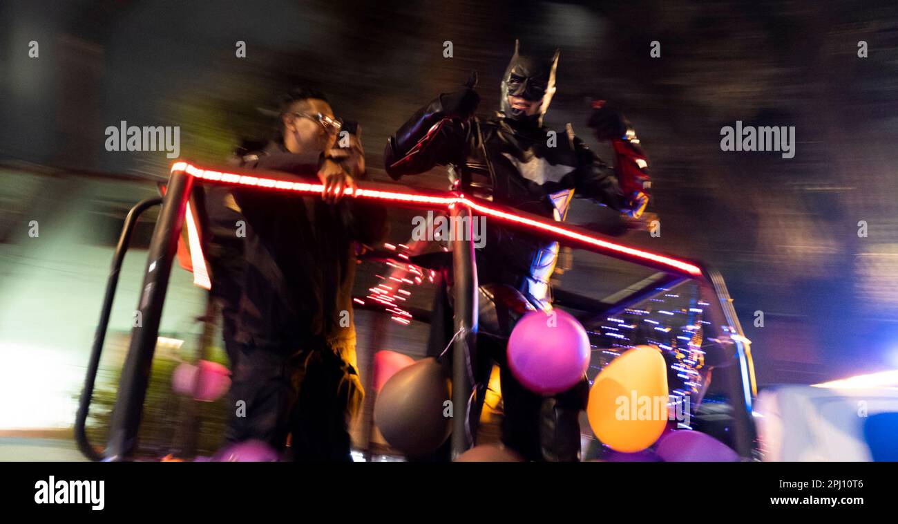 Halloween in Mexico City. A police car with Halloween decorations ...