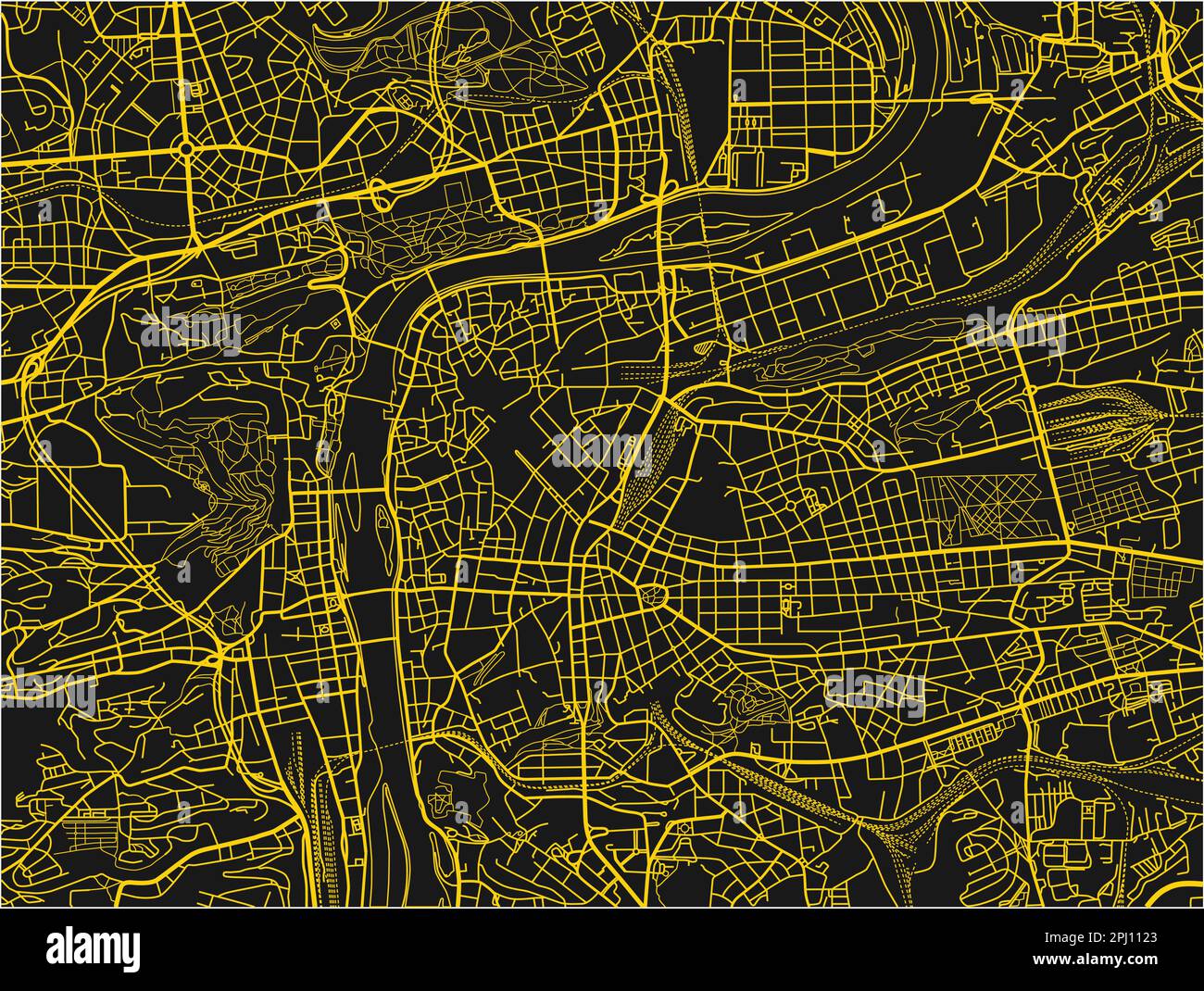 Black and yellow vector city map of Prague with well organized separated layers Stock Vector ...