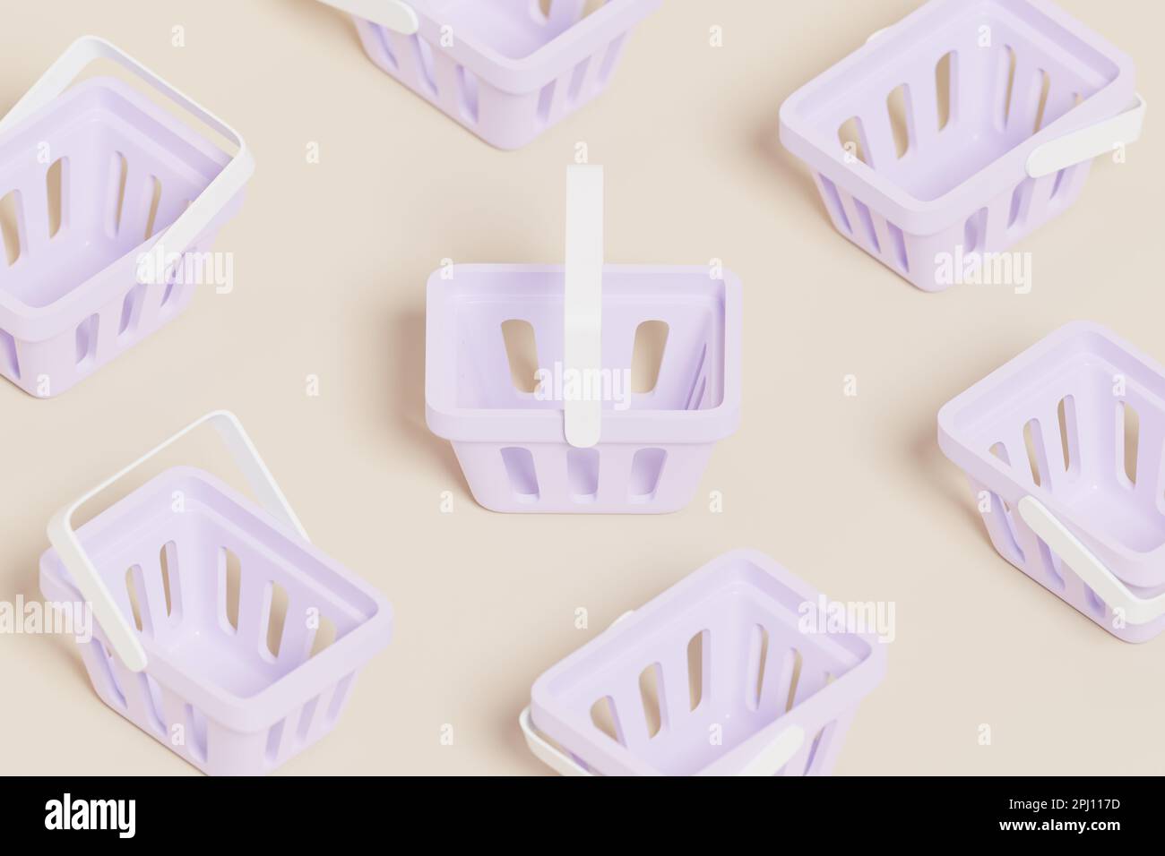 Plastic shopping carts in pastel background, stylized 3d rendering ...