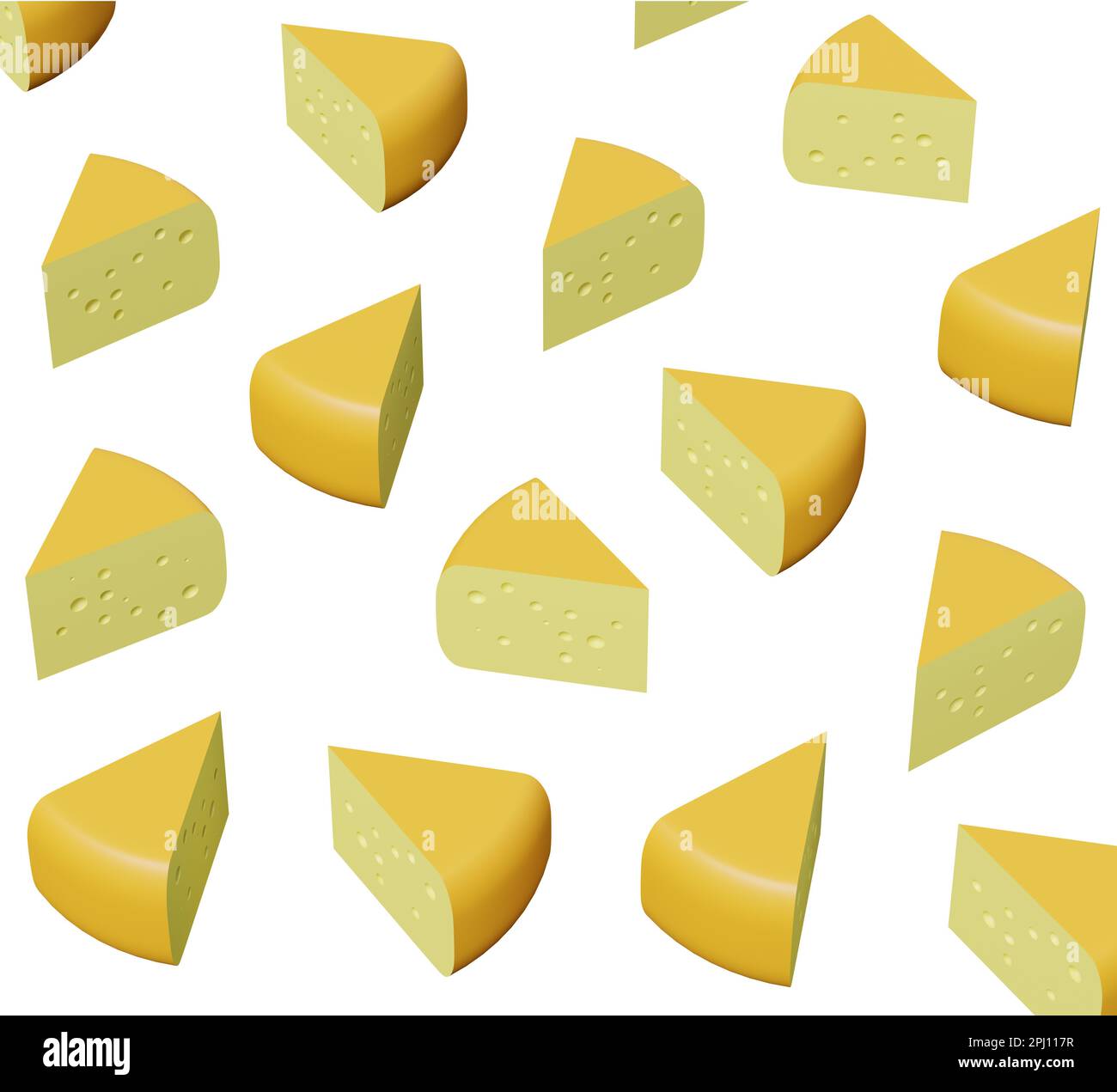Triangular cheese pieces with holes isolated, 3d rendering. Cheese ...