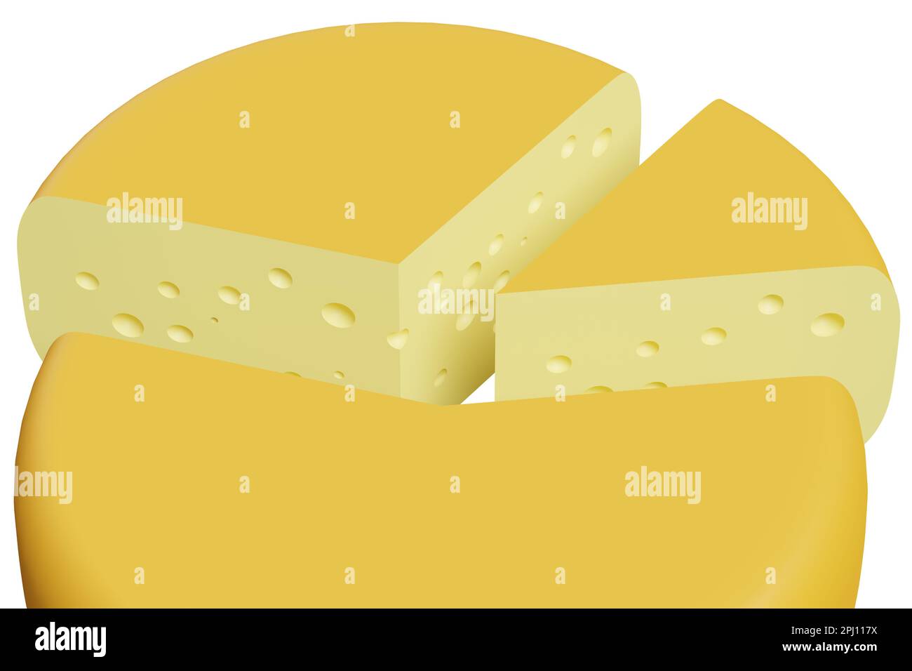 Triangular cheese piece close-up, 3d rendering. Cheese, dairy products ...