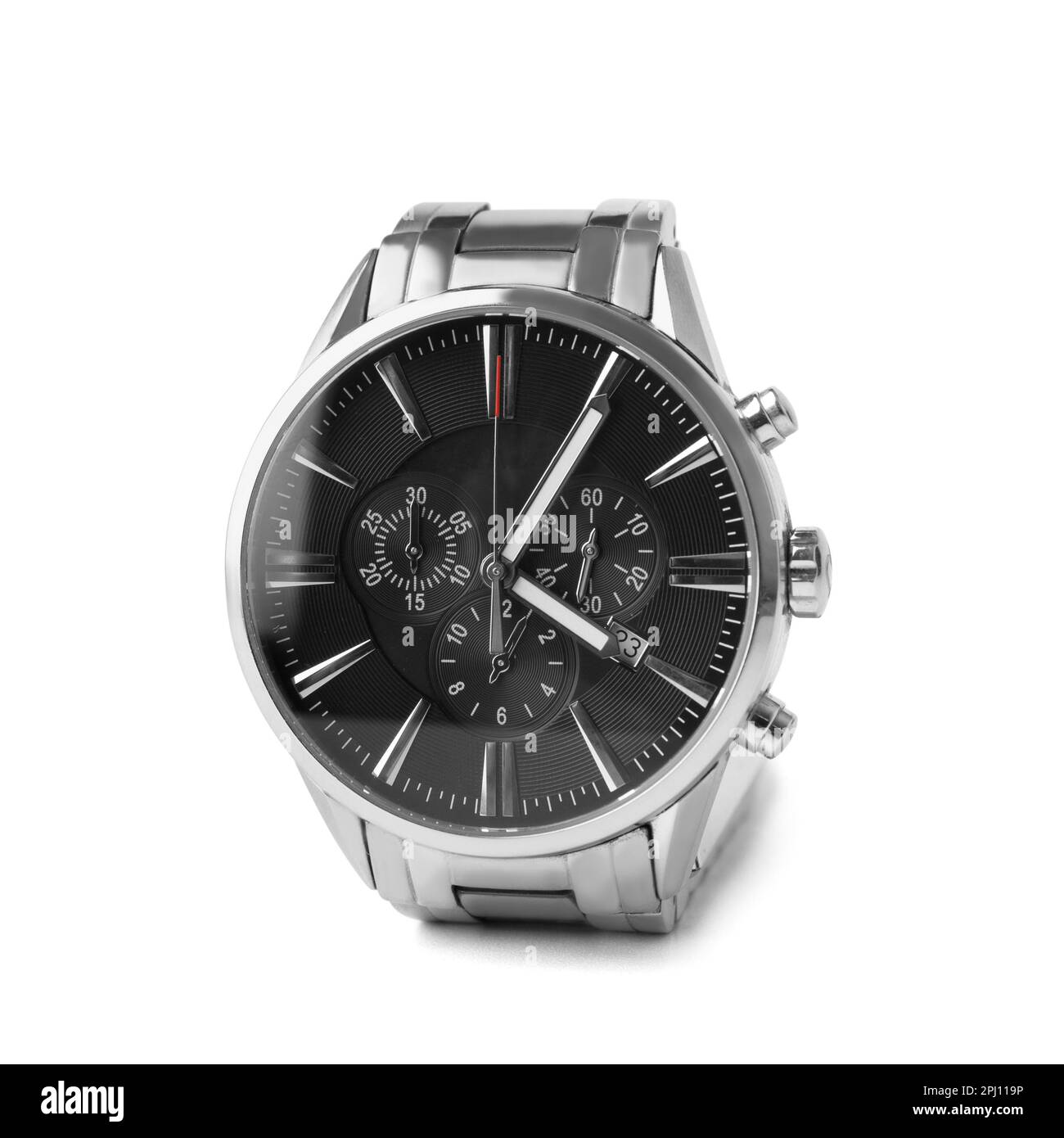 Men's wrist watch with a black dial, chronograph and a metal bracelet ...