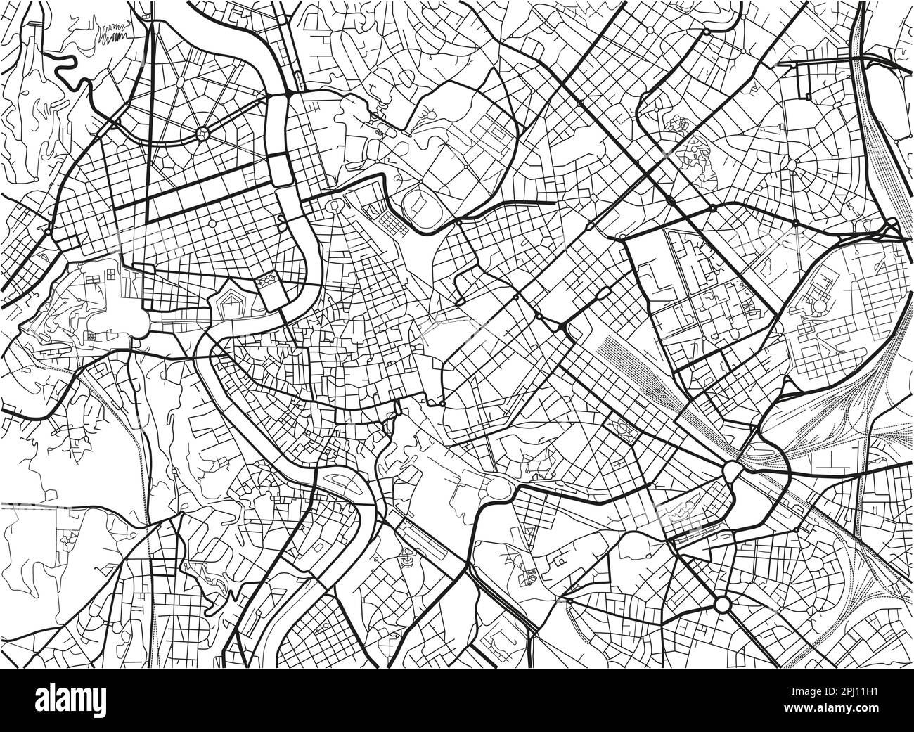 Black and white vector city map of Rome with well organized separated ...