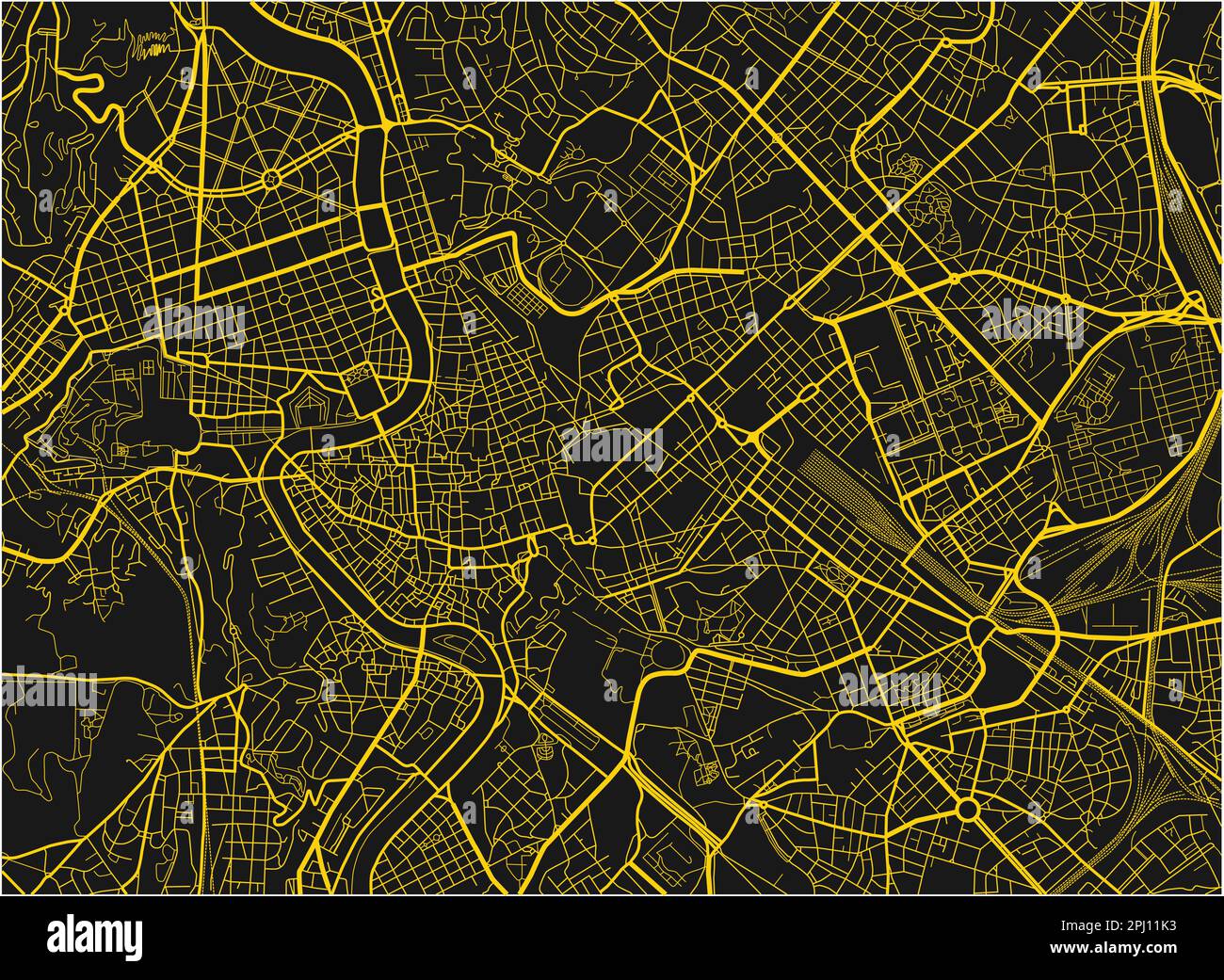Black and yellow vector city map of Rome with well organized separated ...
