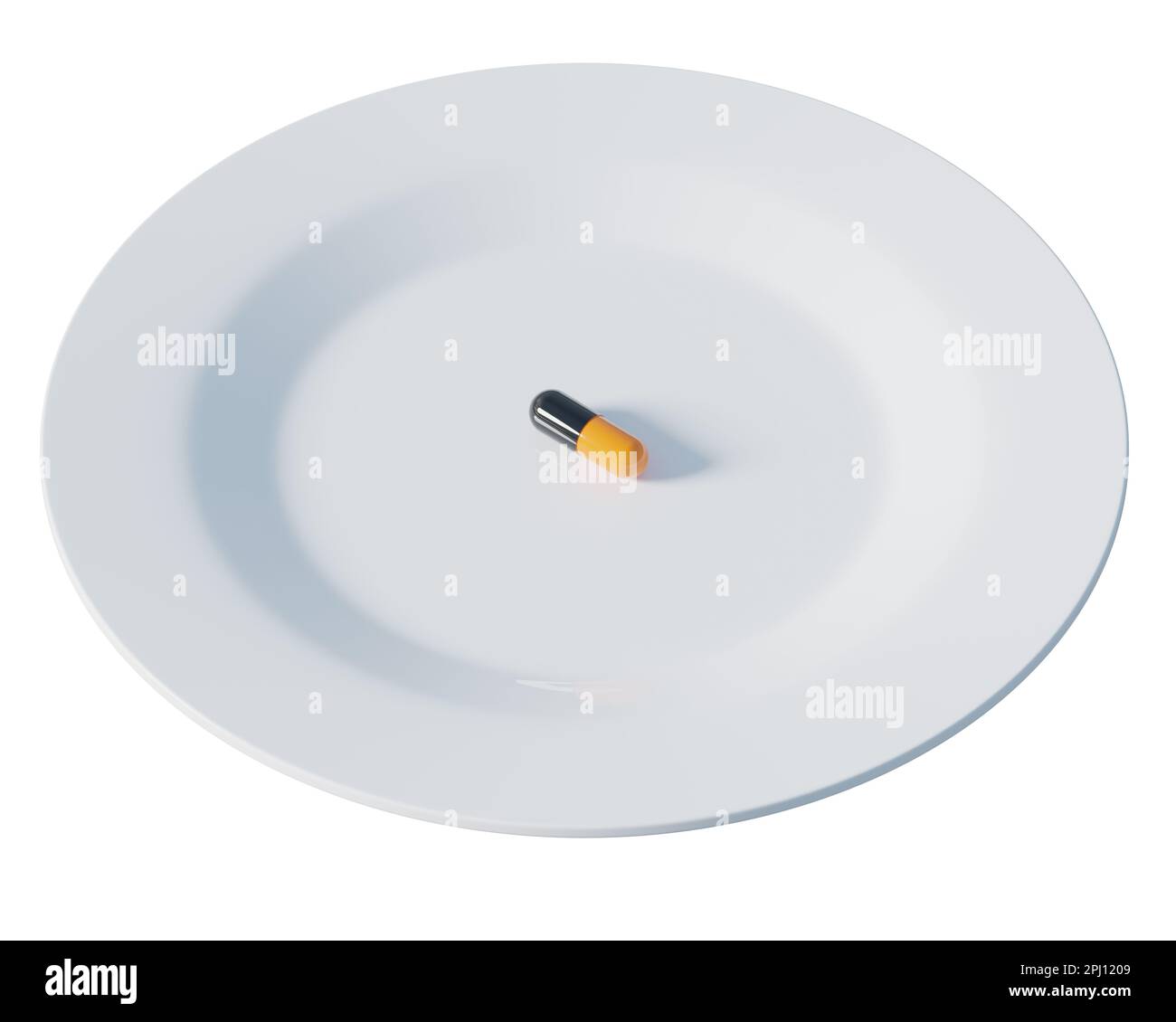 Single pill on a white plate, 3d rendering. Nutritional supplement ...