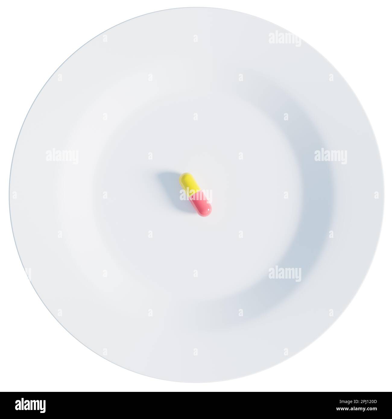 Single pill on a white plate, 3d rendering. Nutritional supplement ...