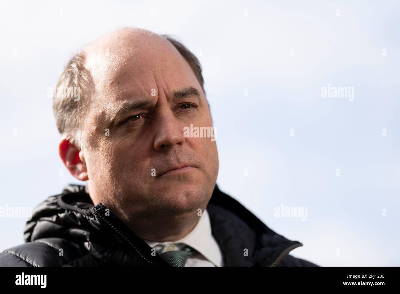 Defence Secretary Ben Wallace speaks to the media during a visit to the ...